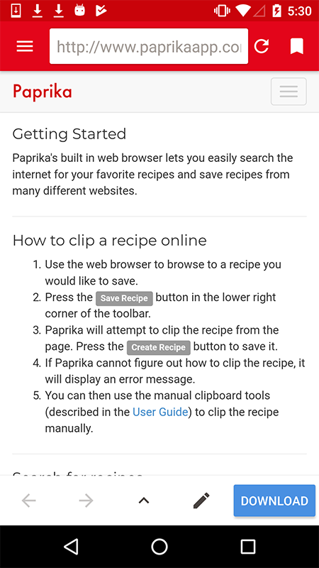 Paprika User Guide for Android